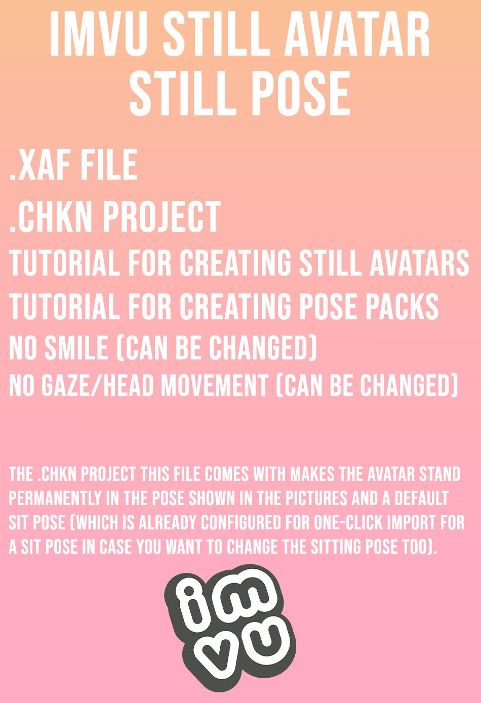 IMVU Still Avatar Daria .XAF Format With Instant Import .CHKN Project for Creators Free to Leave ...
