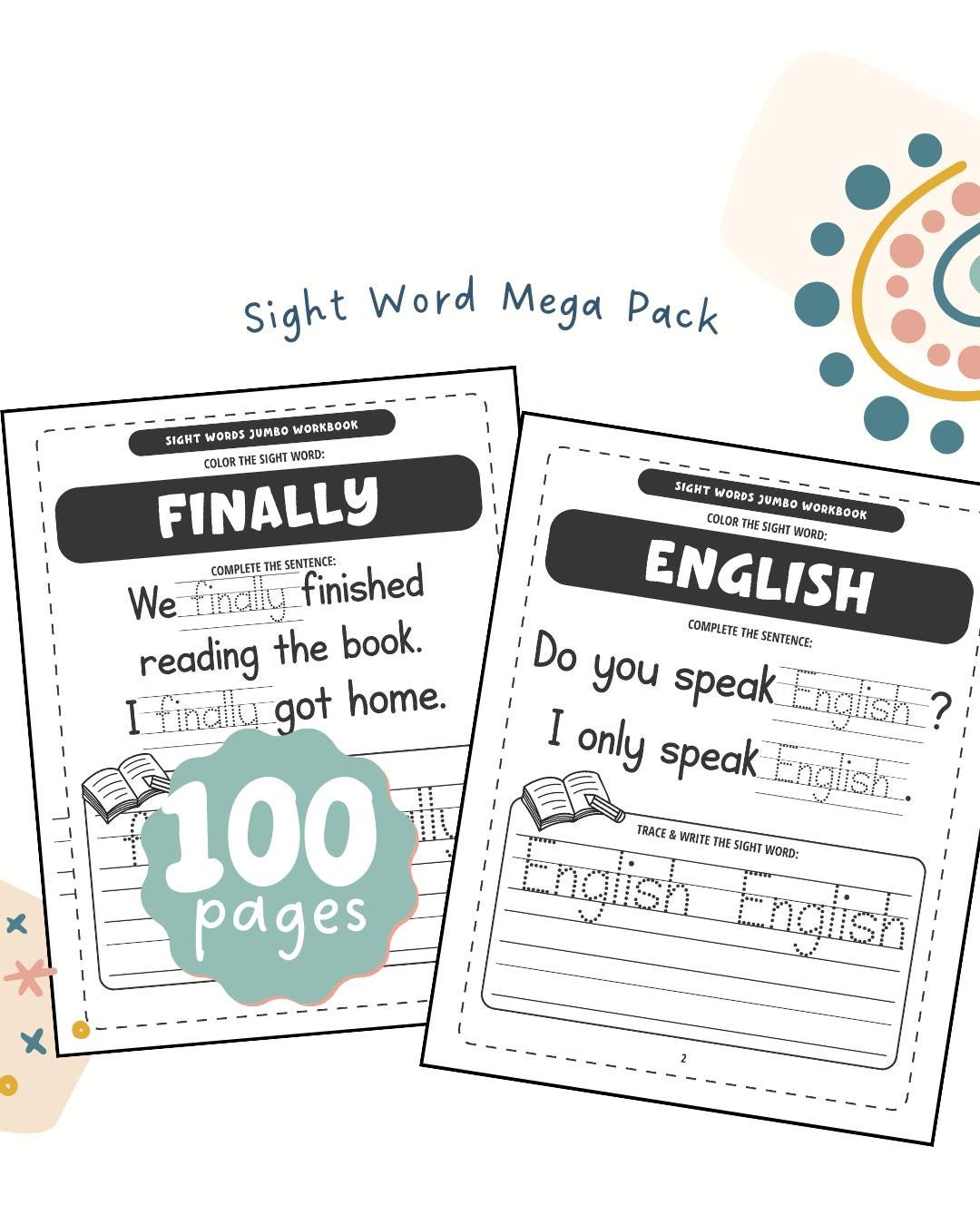 Sight Word Worksheets Mega Pack | 100 Printable Pages | Trace, Color ...