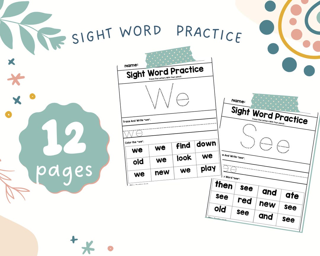 Sight Word Worksheets Bundle (12 Pages) - Etsy
