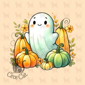 Cute Fall Ghost PNG, Halloween PNG, Pumpkins, Cute Halloween, Fall PNG ...