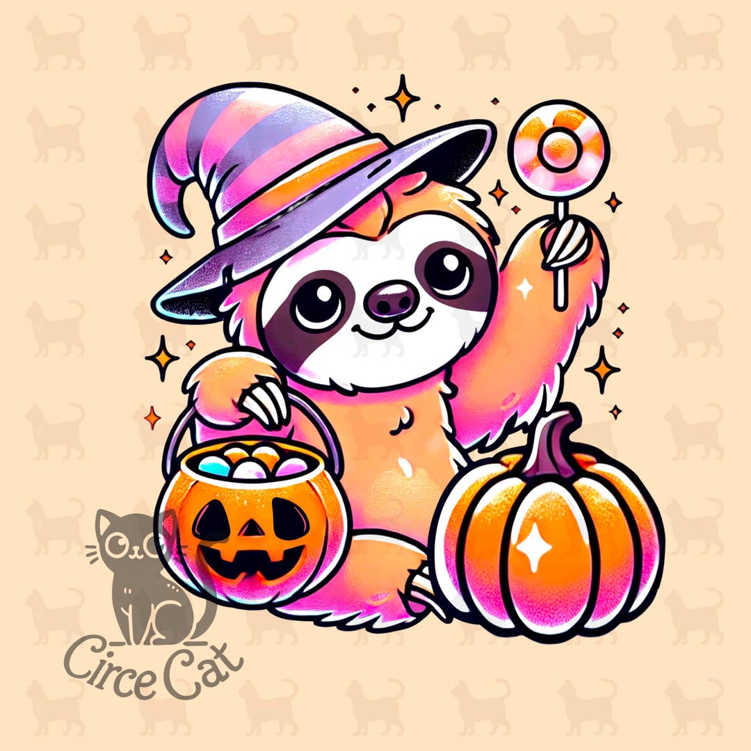 Cute Sloth PNG, Halloween PNG, Trick or Treat, Cute Halloween, Sparkly ...