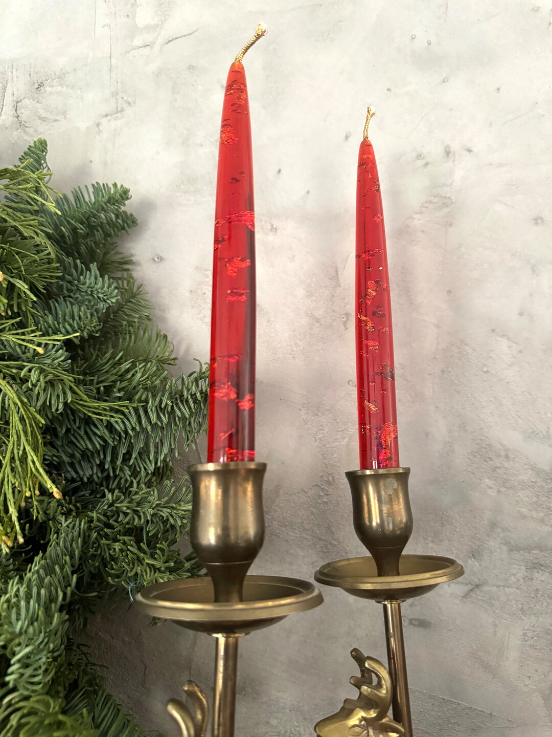 Red Lucite Glitter Flaked Candlestick Set | Set 2 | Christmas Candles ...