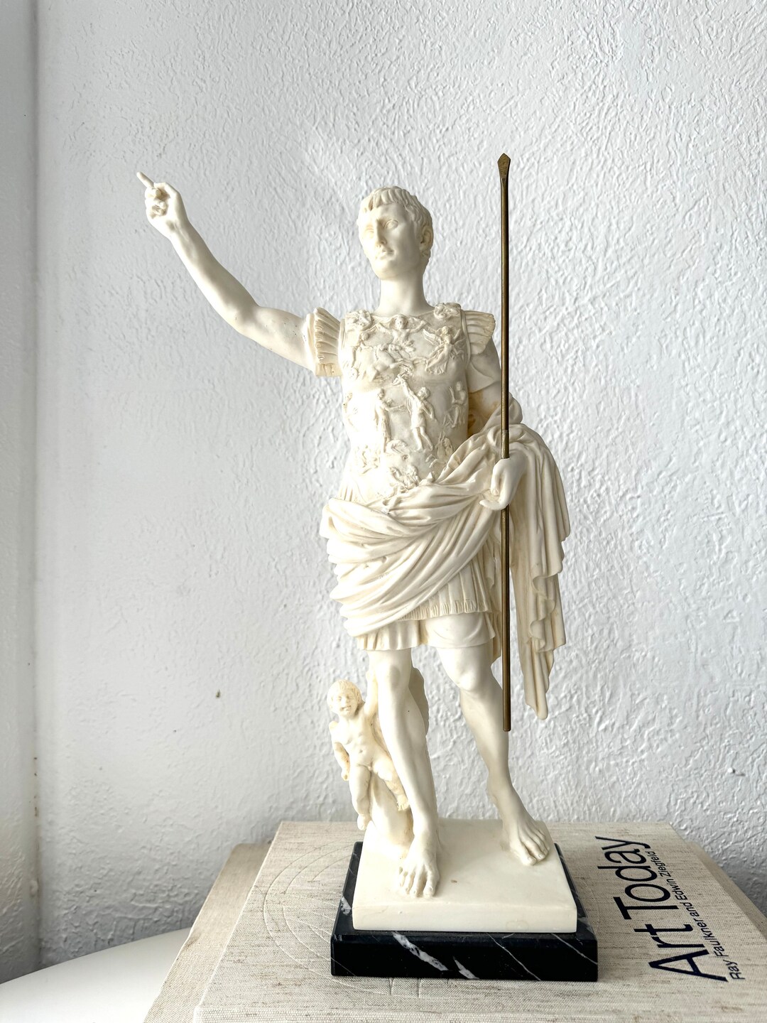 Large Vintage Alabaster + Brass Talaria Greek Sculpture on Marble Base ...