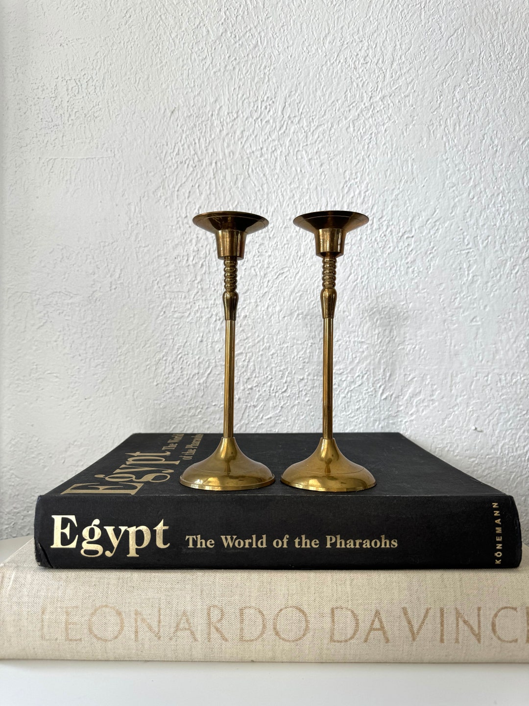 Brass Art Deco Taper Candlestick Holders Set 2 - Etsy