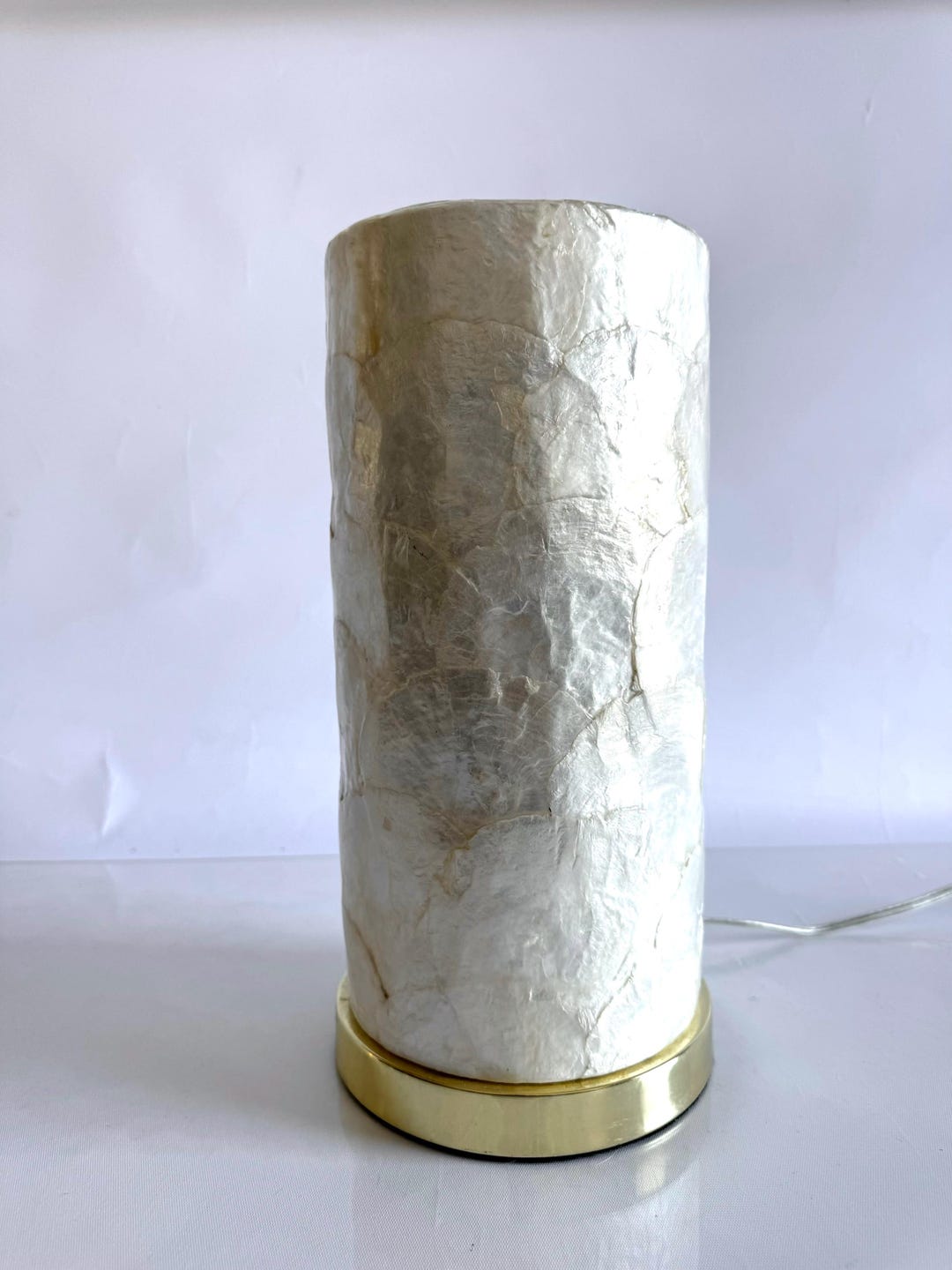Cylinder Shaped Capiz Shell Table Lamp Gold Tone Base Vintage Vanity ...