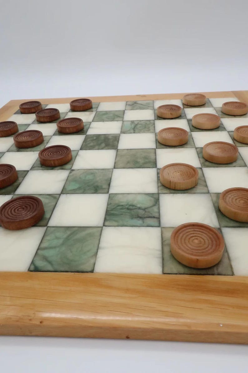 Italian Marble & Wood Checkers Set - Etsy