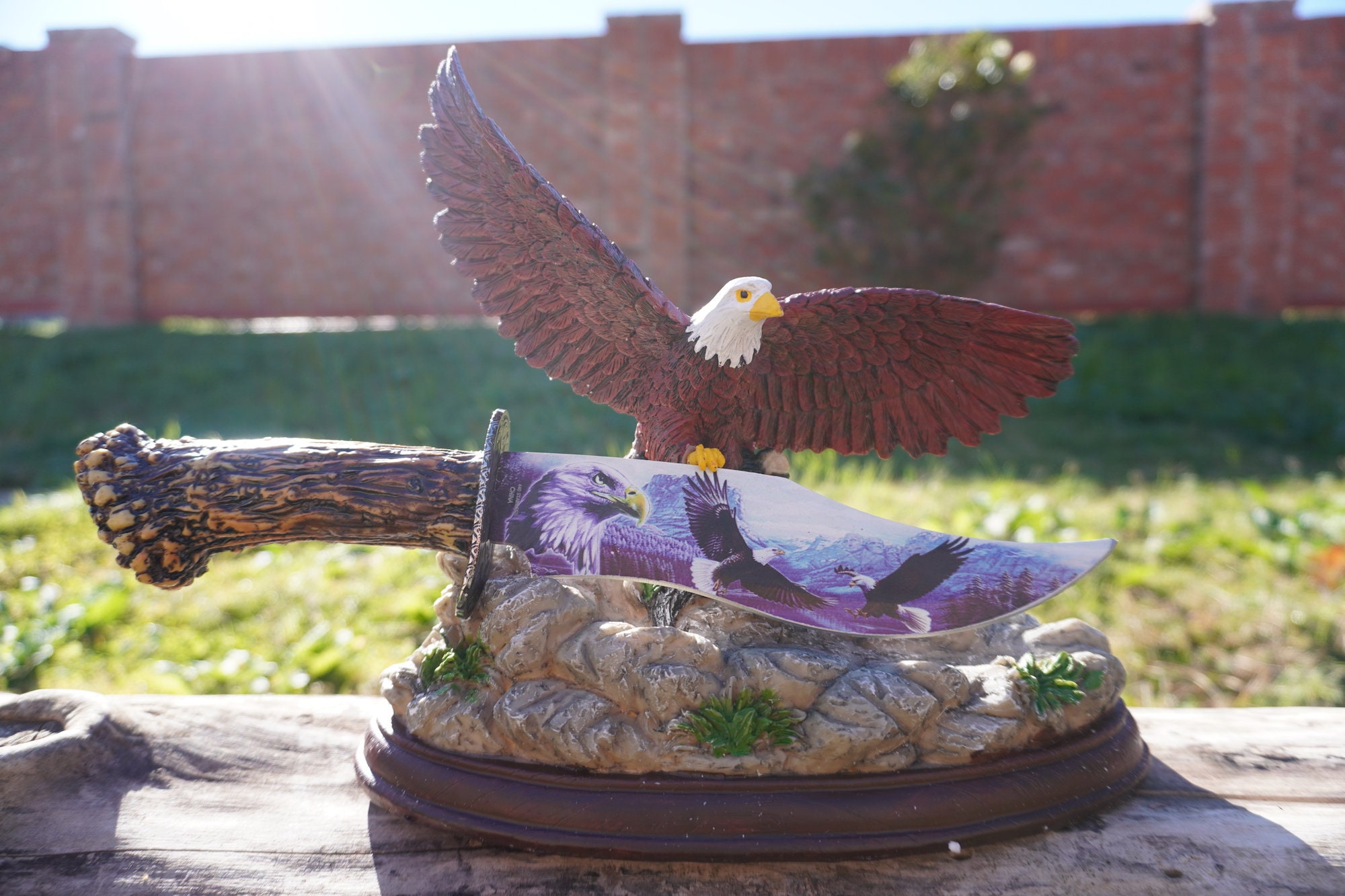 12 Inch Carved and Engraved Eagle Themed Blade, Unique Decorative Bowie ...