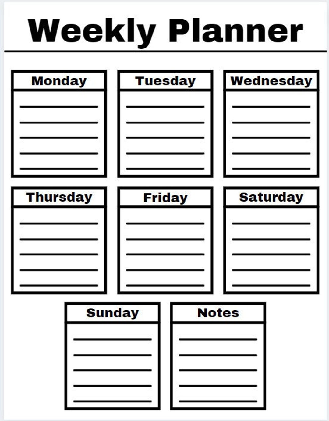 Printable and Simple Weekly Planner for Organizing, Digital Download - Etsy