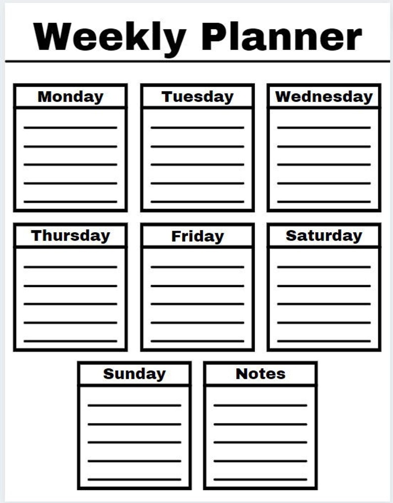 Printable and Simple Weekly Planner for Organizing, Digital Download - Etsy