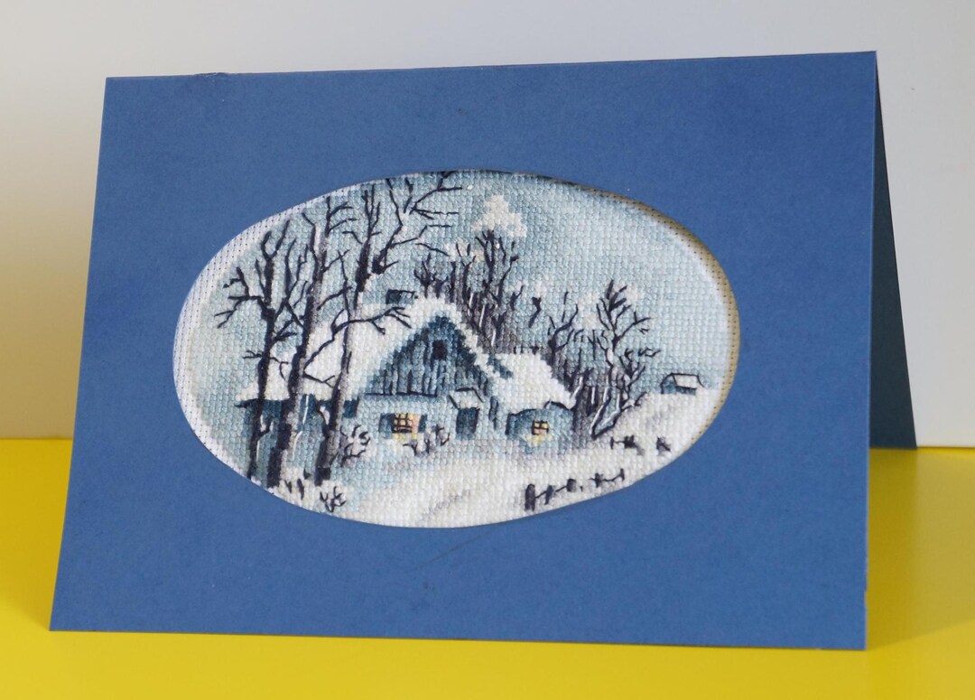 Winter Scene Cross Stitch, Newly Completed Cross Stitch (card or Matted ...