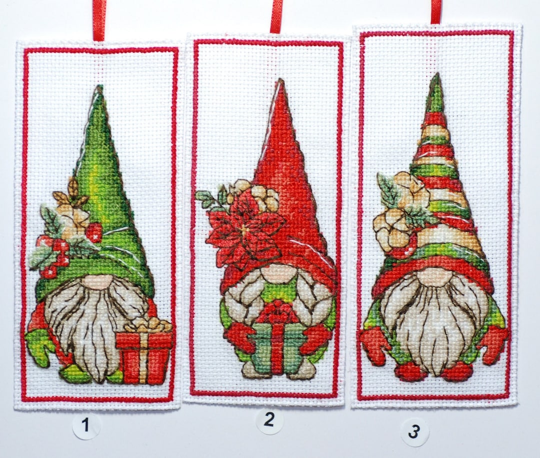 Christmas Gnome Cross Stitch Bookmarks, New Completed (3 Patterns) - Etsy