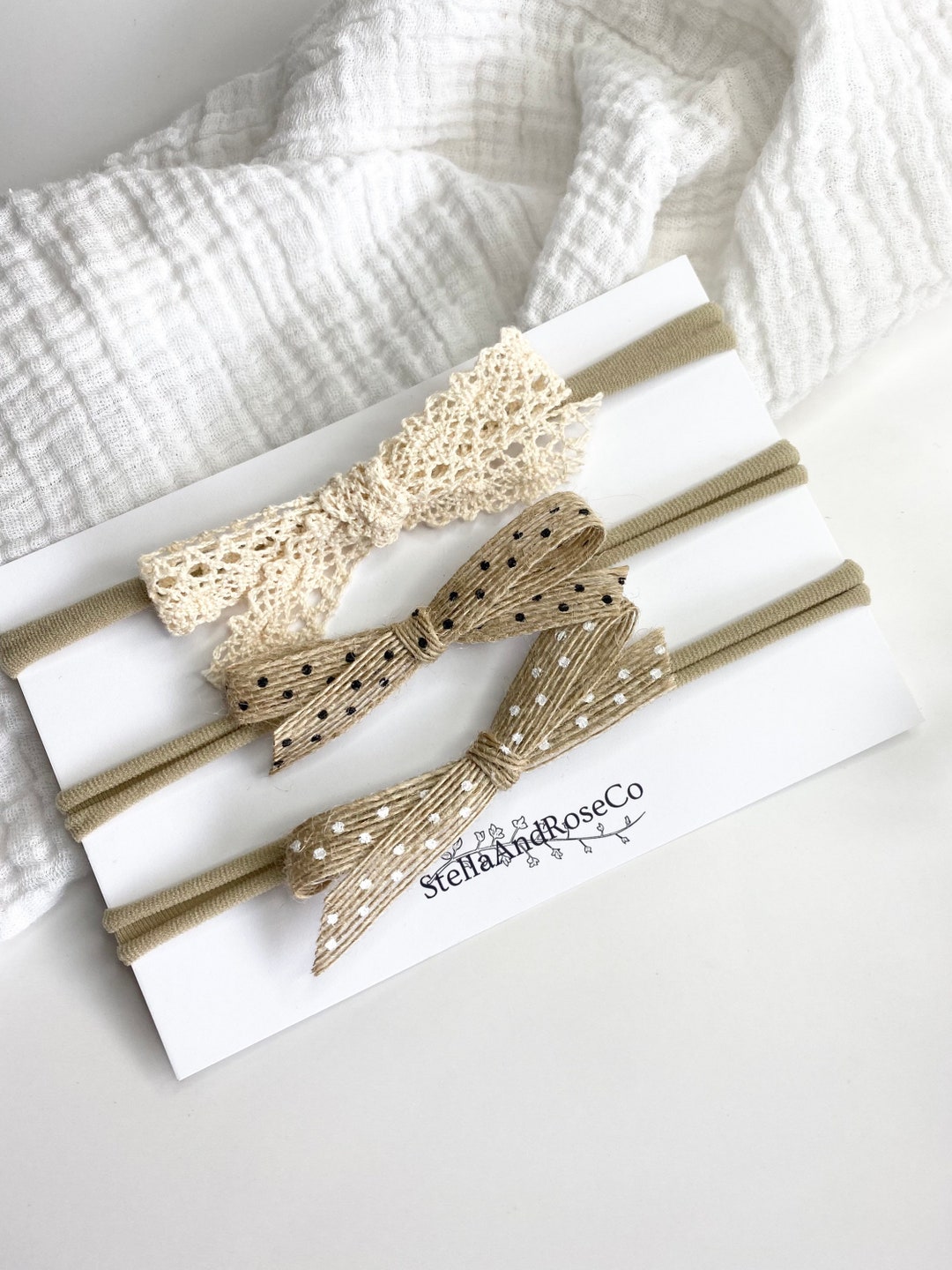 Neutral Baby Bows, Burlap Baby Bow, Cream Baby Bow, Lace Baby Bow, Baby ...