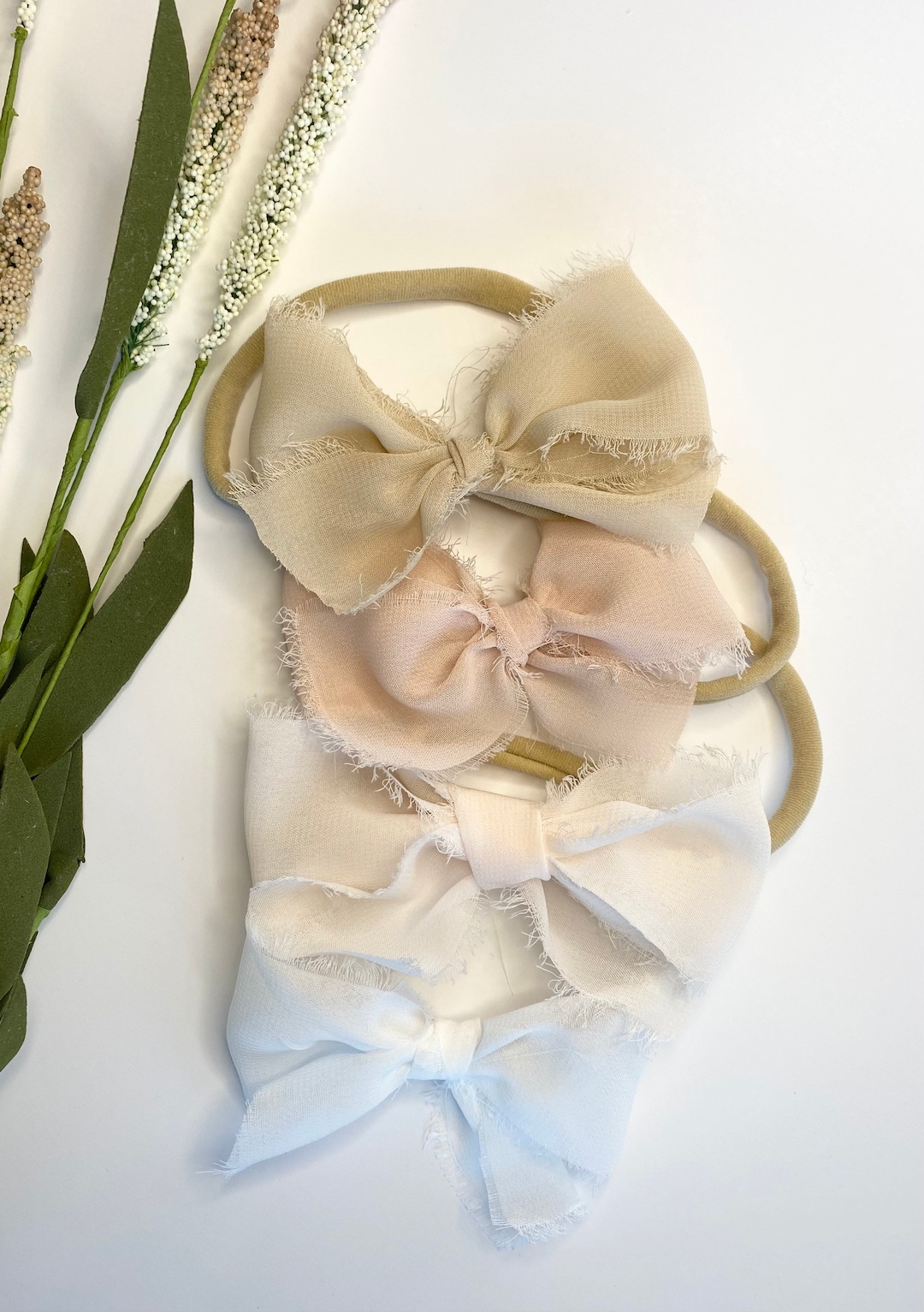 Chiffon Baby Bows, Newborn Baby Bow, Neutral Baby Bow, Boho Baby Bows ...