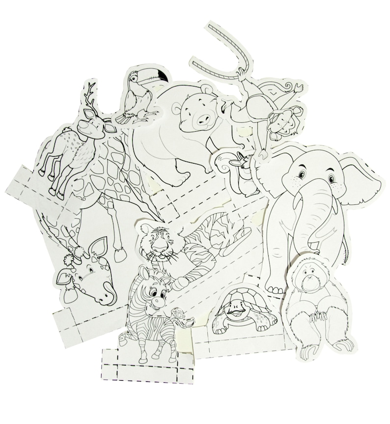 Printable Coloring 3D Zoo With Safari Animals, Paper Craft for Kid ...