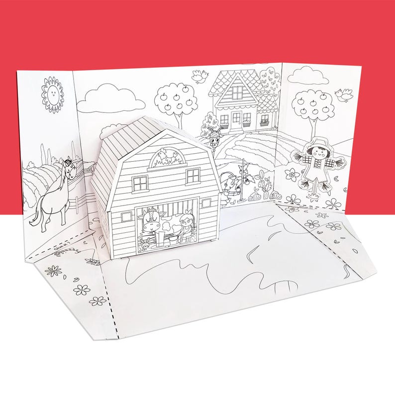 DIY Printable Coloring 3D Farm Life and Barn With Animals, Paper Craft ...