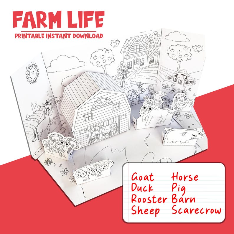 DIY Printable Coloring 3D Farm Life and Barn With Animals, Paper Craft ...