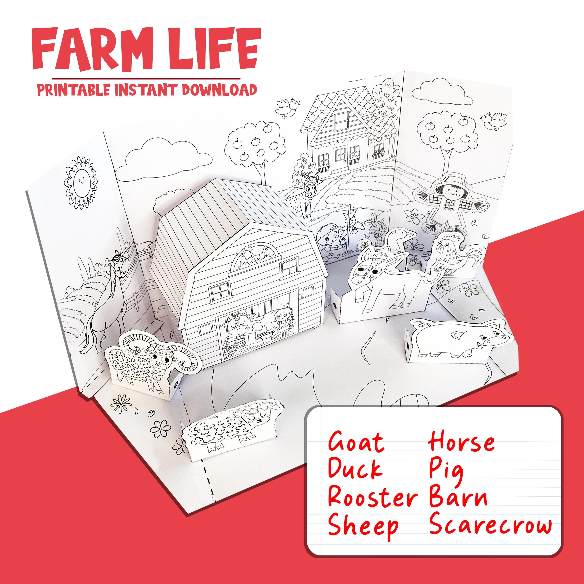 DIY Printable Coloring 3D Farm Life and Barn With Animals, Paper Craft ...
