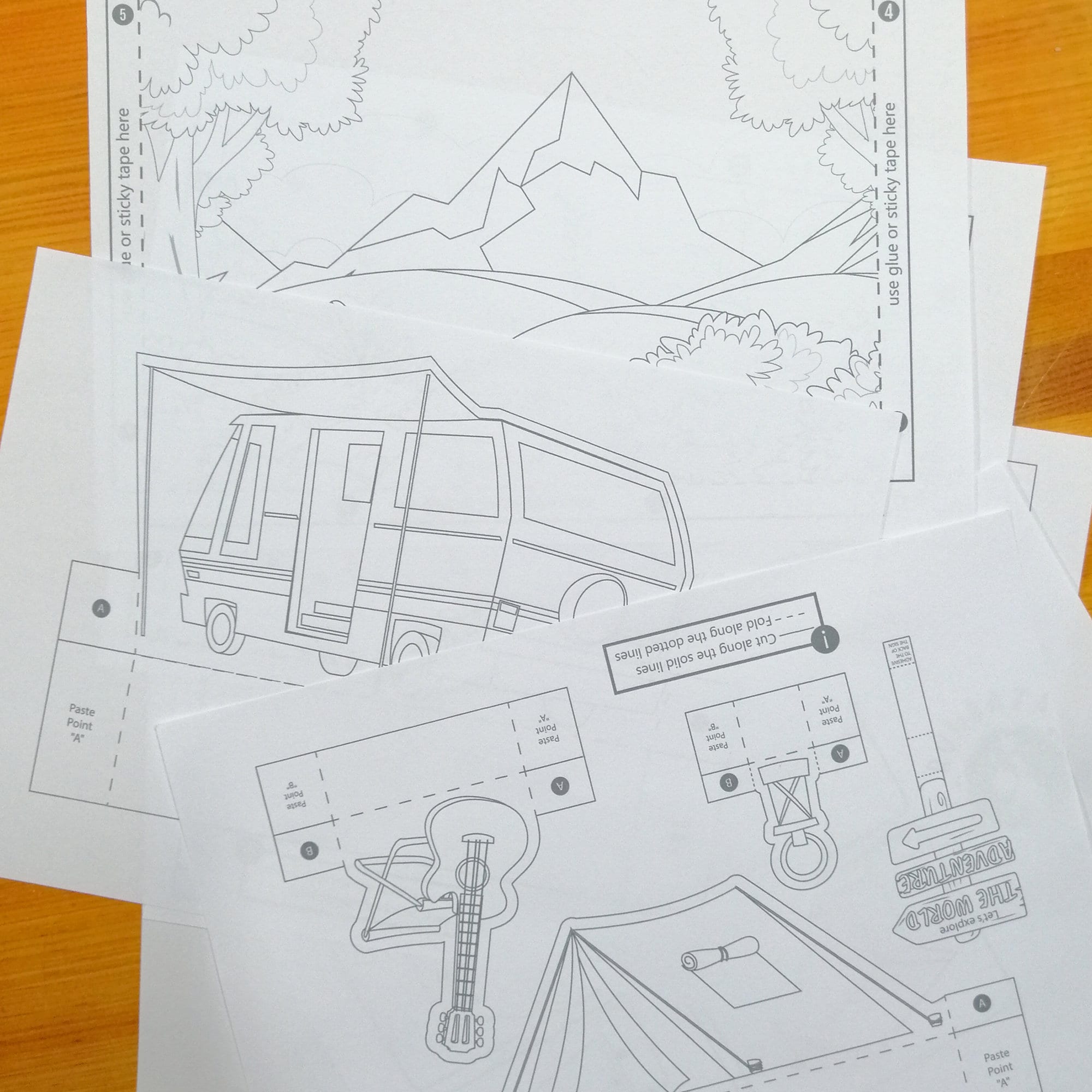 Printable Coloring 3D Camping Scene, Paper Craft for Kid, Paintable ...
