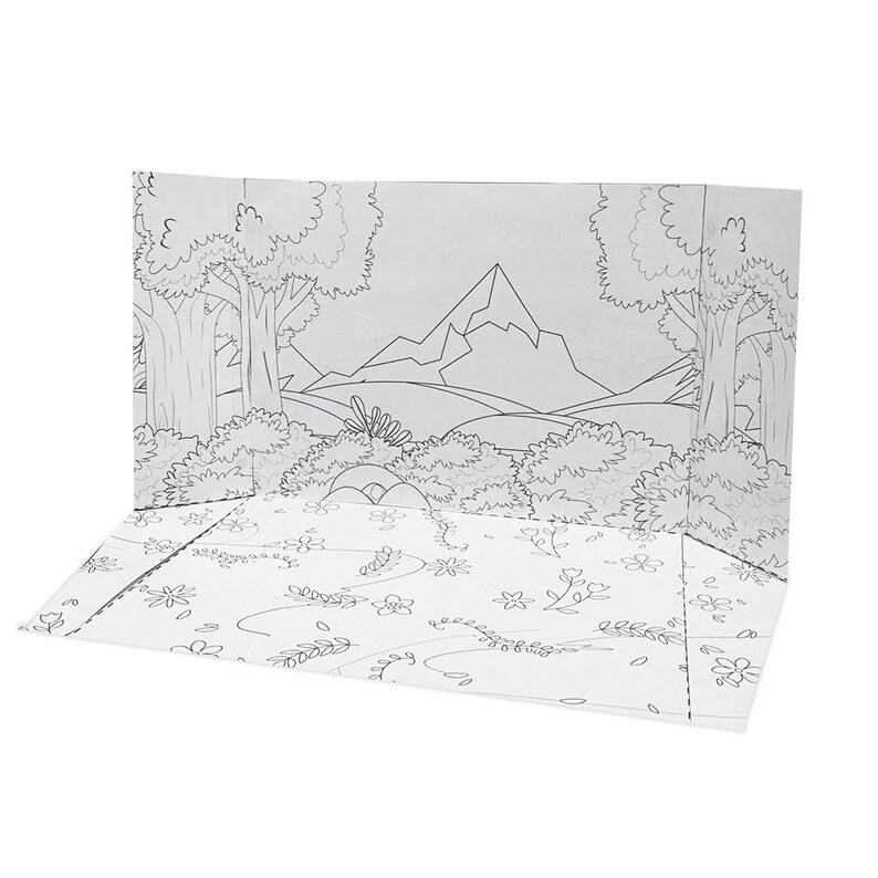 Printable Coloring 3D Camping Scene, Paper Craft for Kid, Paintable ...