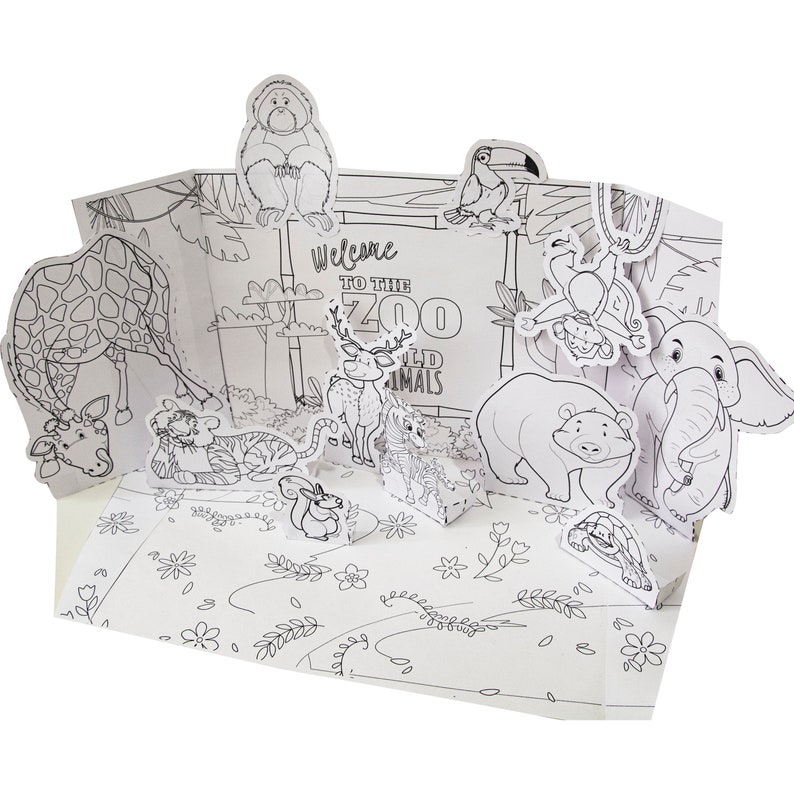 Printable Coloring 3D Zoo With Safari Animals, Paper Craft for Kid ...