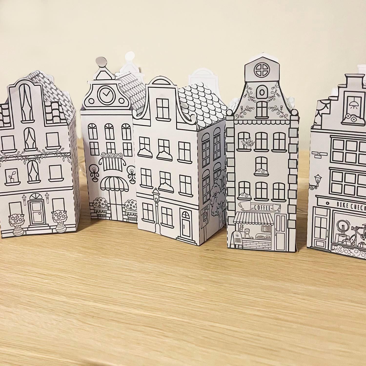 Printable Coloring 5 Buildings and Old Town Street, Printable Paper ...