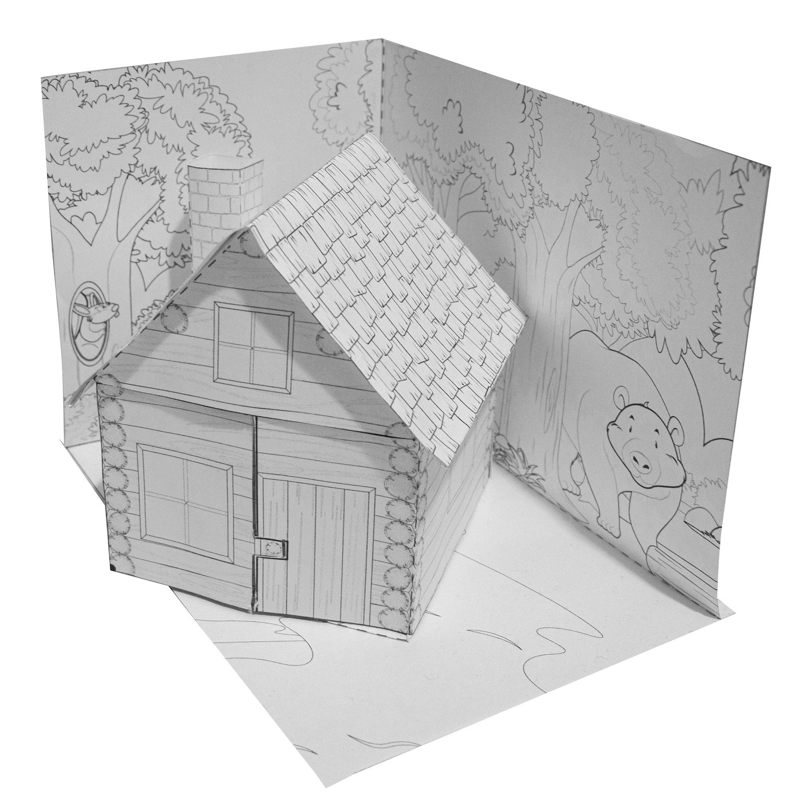 Printable Coloring 3D Forrest House With Interior Furniture, Paper ...