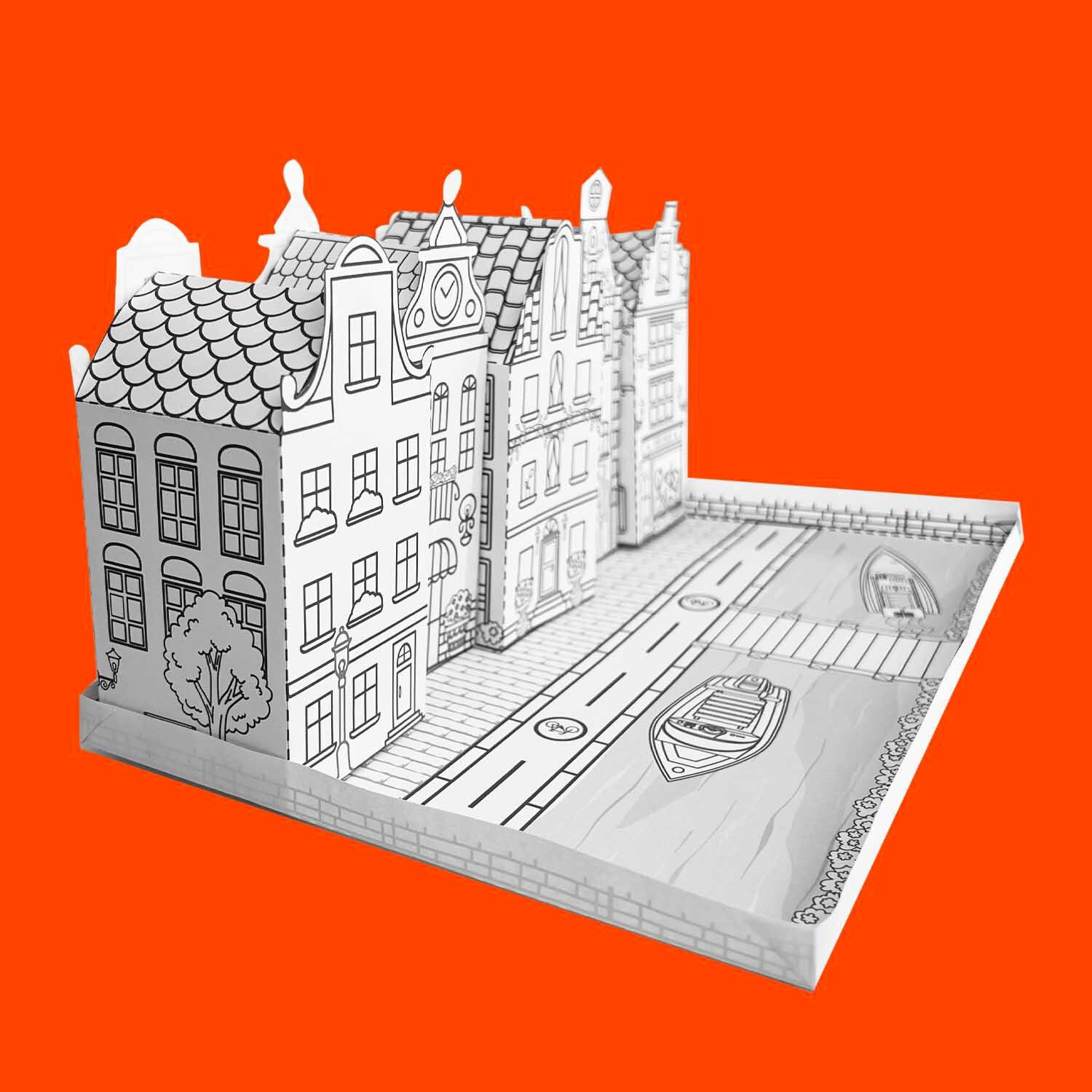 Printable Coloring 5 Buildings and Old Town Street, Printable Paper ...