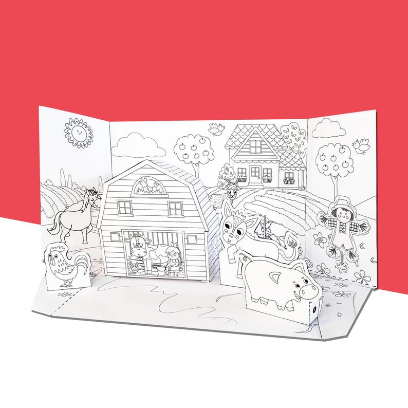 DIY Printable Coloring 3D Farm Life and Barn With Animals, Paper Craft ...