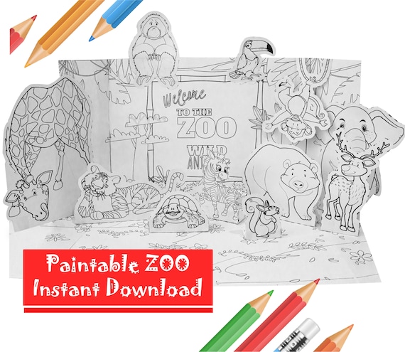 Printable Coloring 3D Zoo With Safari Animals Paper Craft for - Etsy