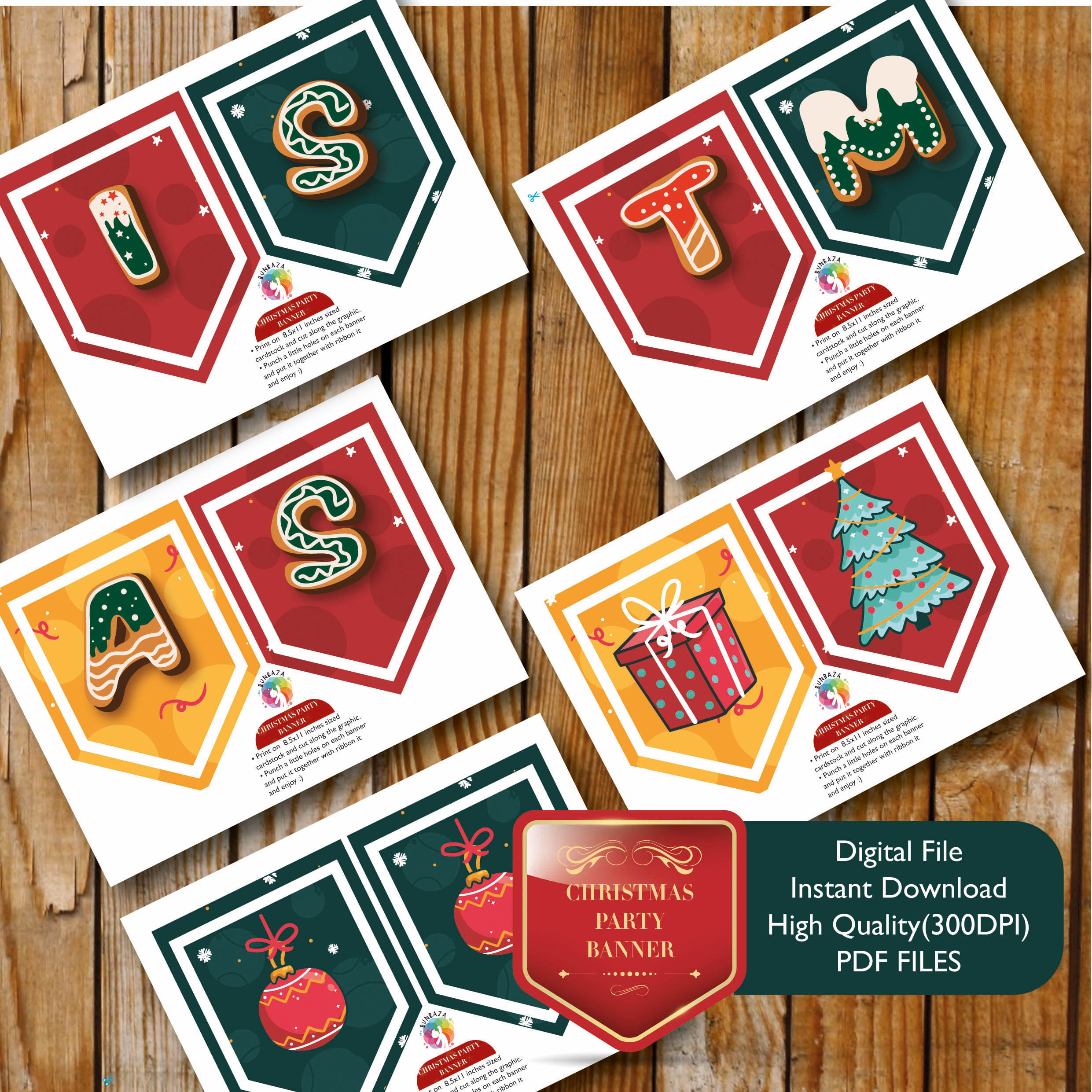 Gingerbread Cookie Christmas Banner, Printable Instant Download, Merry ...