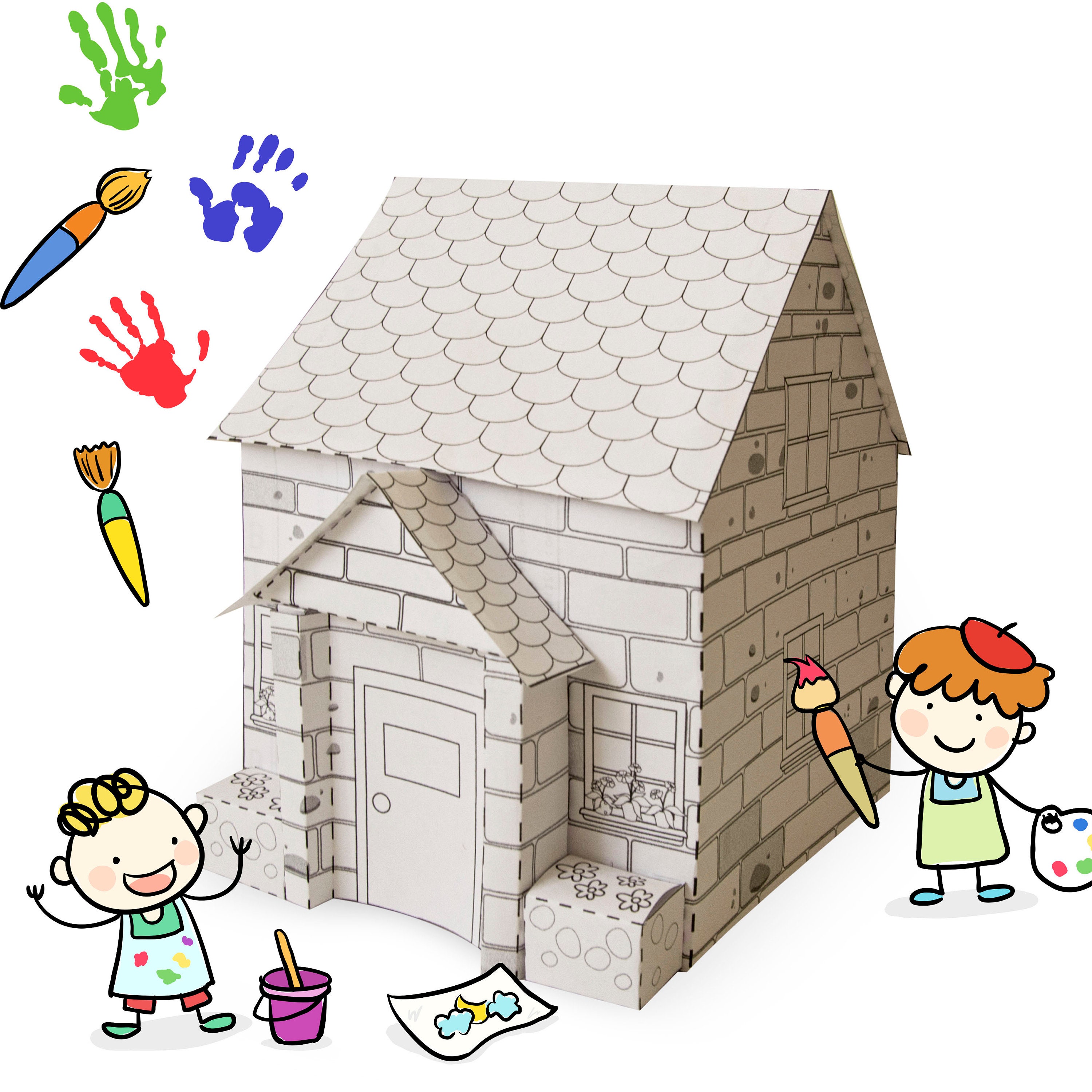 Printable Coloring 3D Paper Doll House, Paper Kids Craft, Children's ...