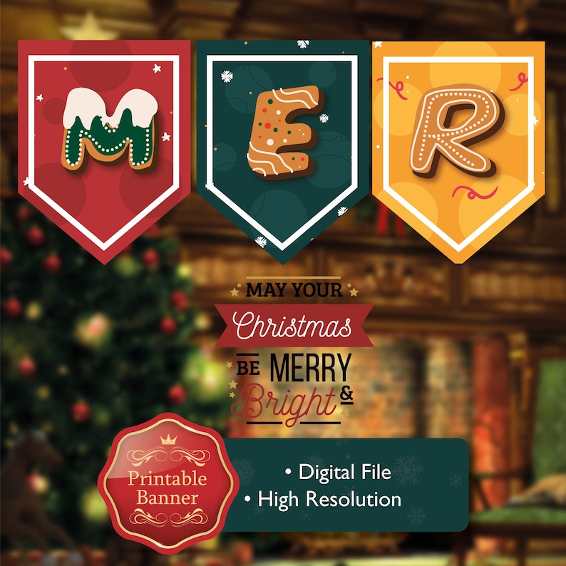 Gingerbread Cookie Christmas Banner, Printable Instant Download, Merry ...