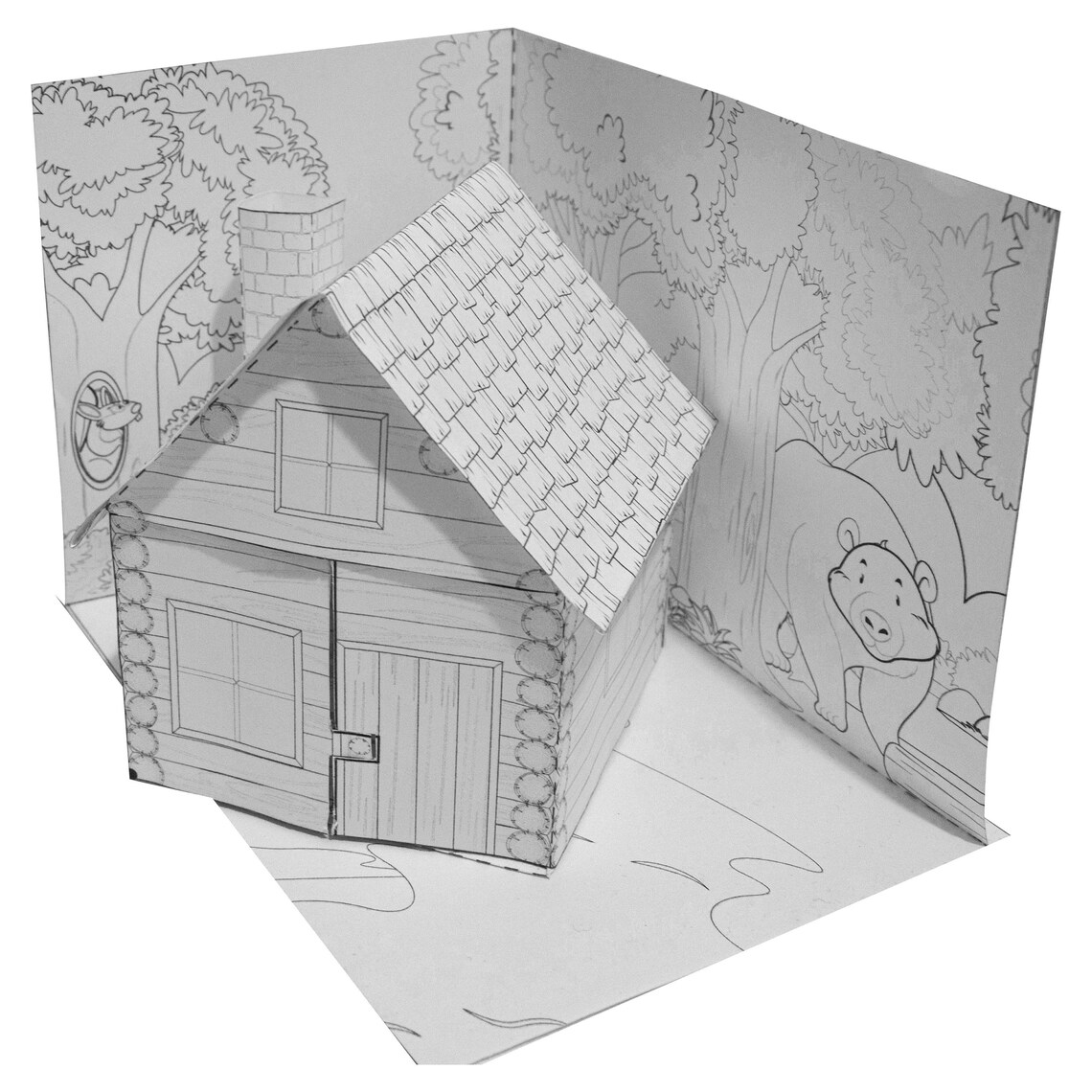 Printable Coloring 3D Forrest House With Interior Furniture, Paper ...