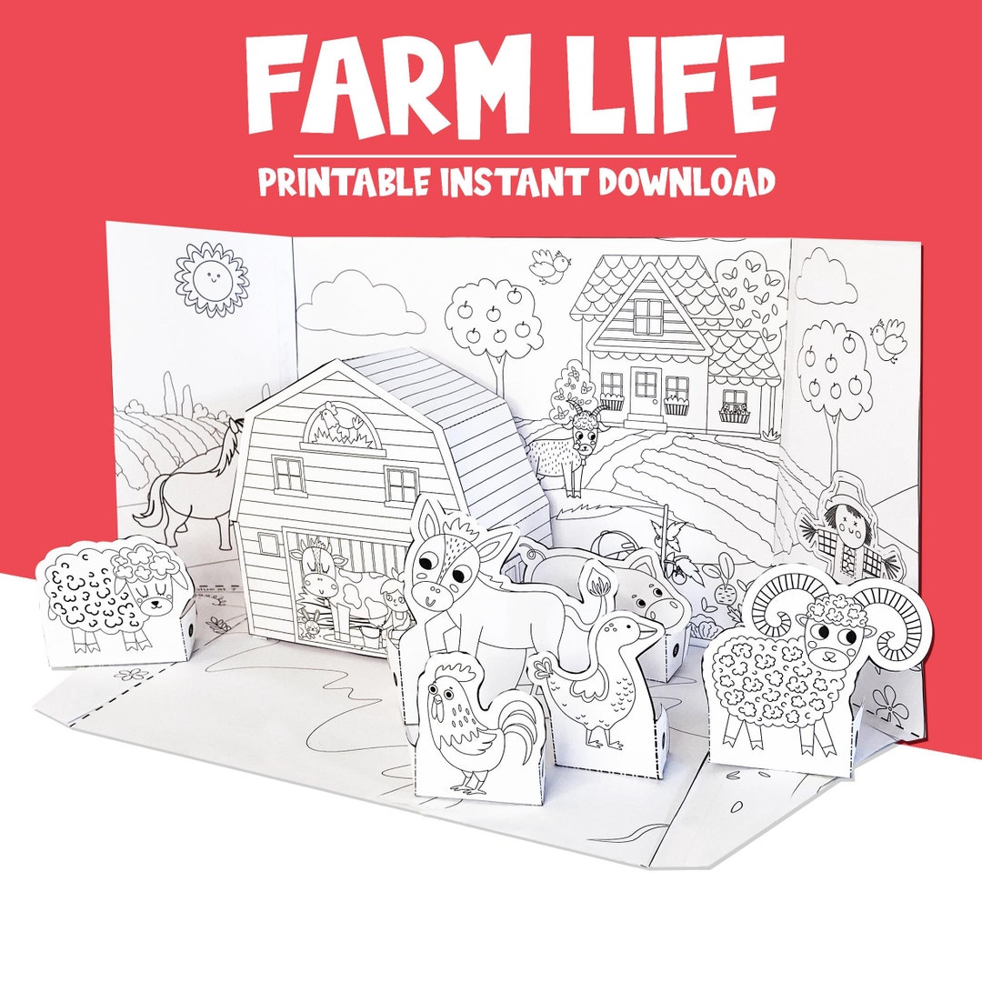 DIY Printable Coloring 3D Farm Life and Barn With Animals, Paper Craft ...