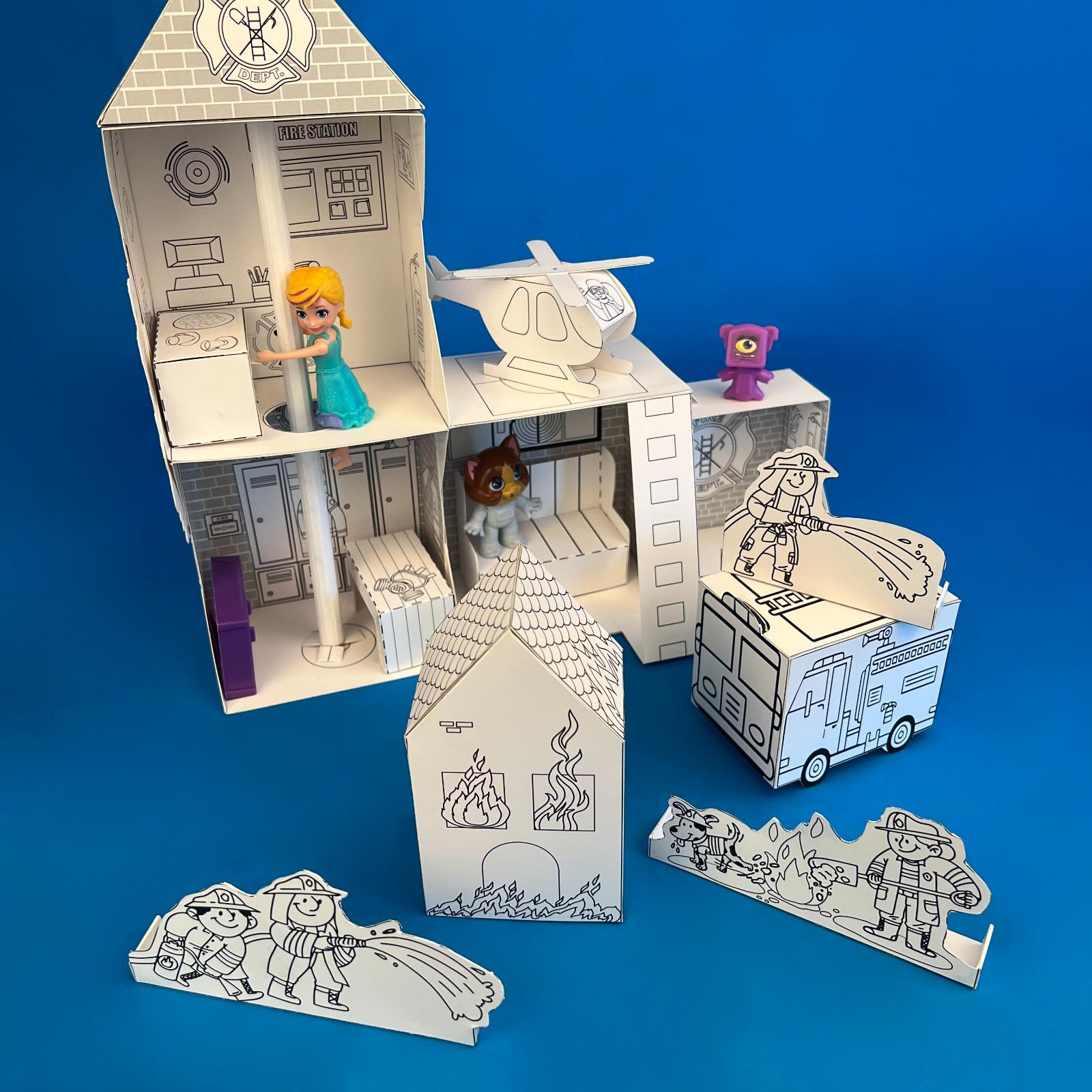 Printable Fire Station Full Paper Playset, Huge Size Paper Building and ...