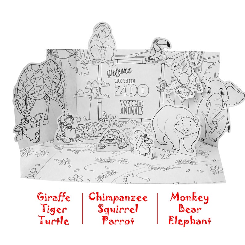 Printable Coloring 3D Zoo With Safari Animals, Paper Craft for Kid ...