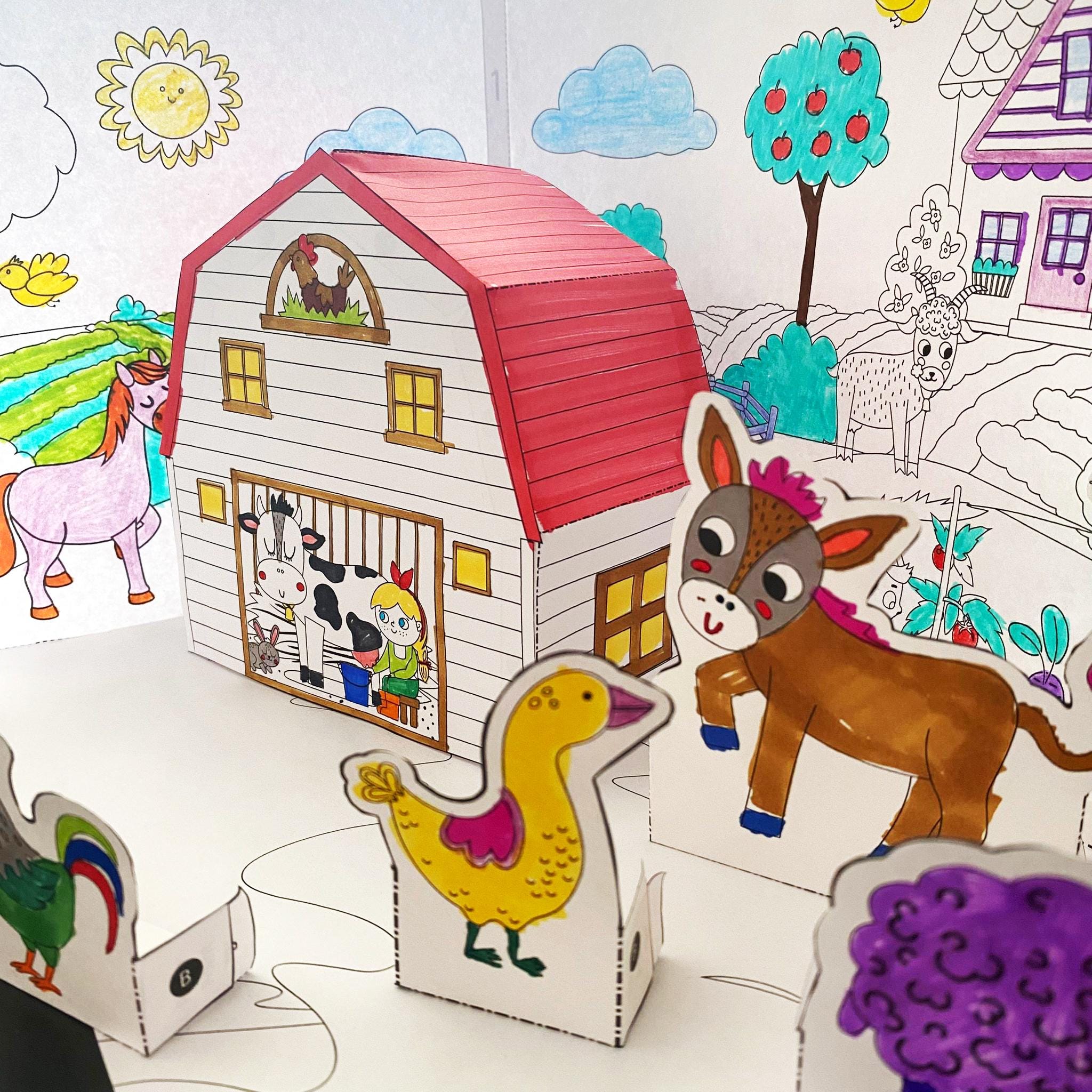 DIY Printable Coloring 3D Farm Life and Barn With Animals, Paper Craft ...