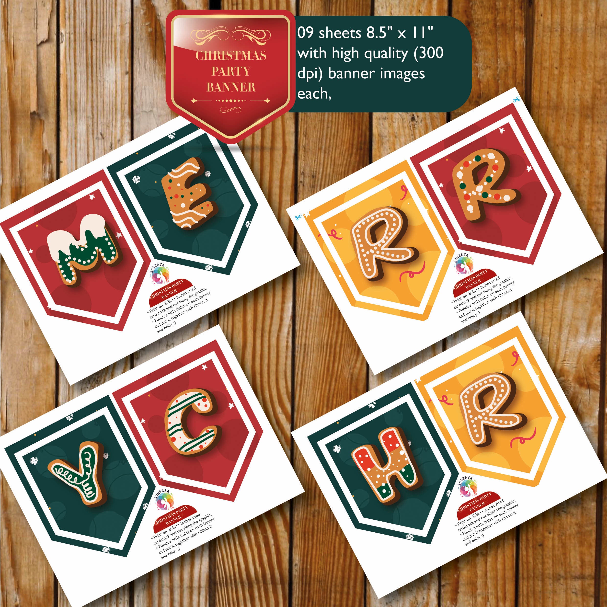 Gingerbread Cookie Christmas Banner, Printable Instant Download, Merry ...