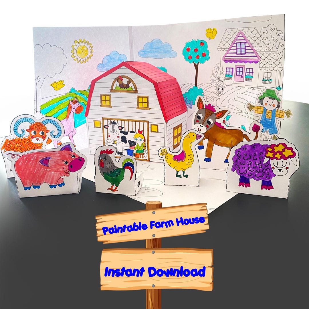 DIY Printable Coloring 3D Farm Life and Barn With Animals, Paper Craft ...