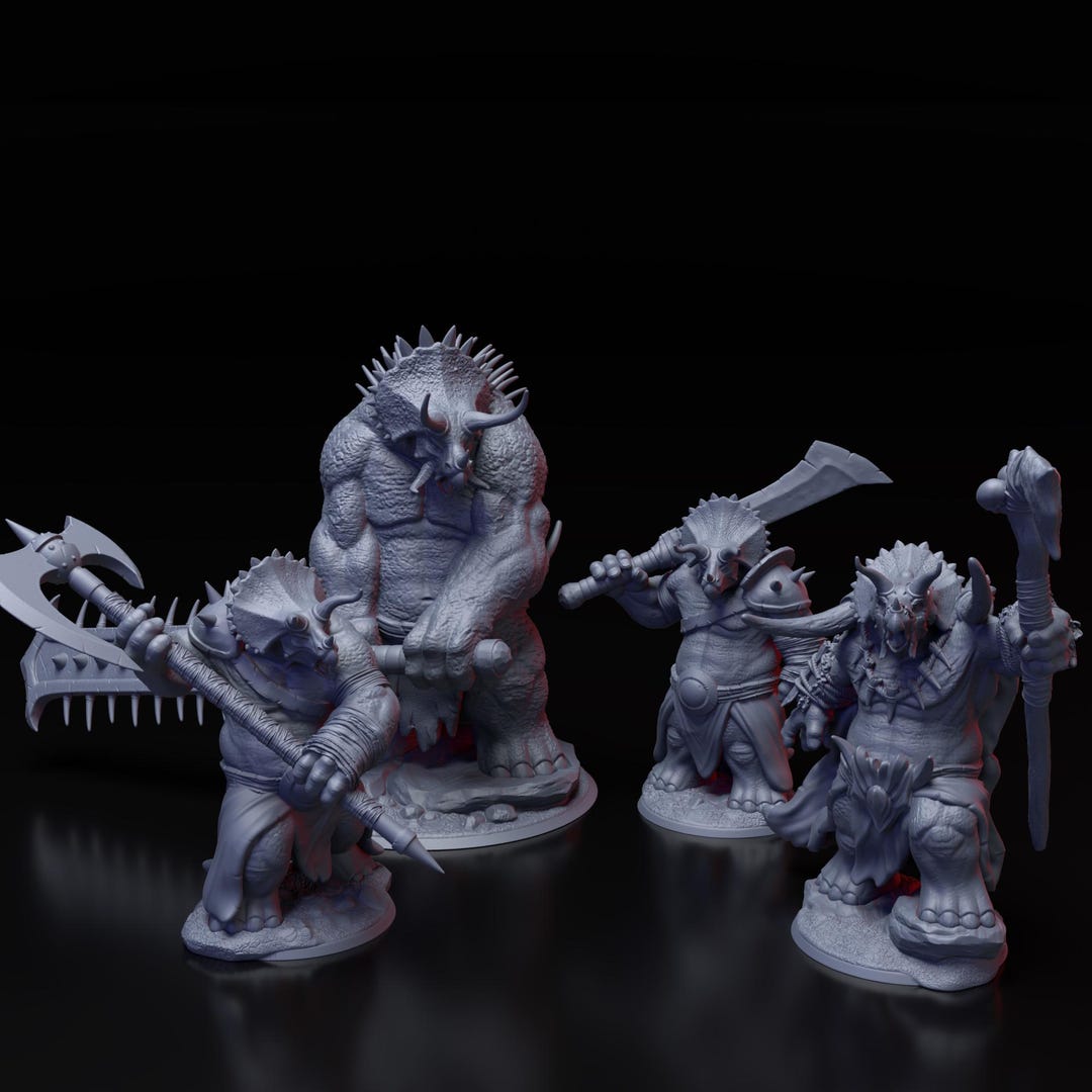 Tricerafolks 4 Versions | 3d Printed Miniature for Painting, Tabletop ...