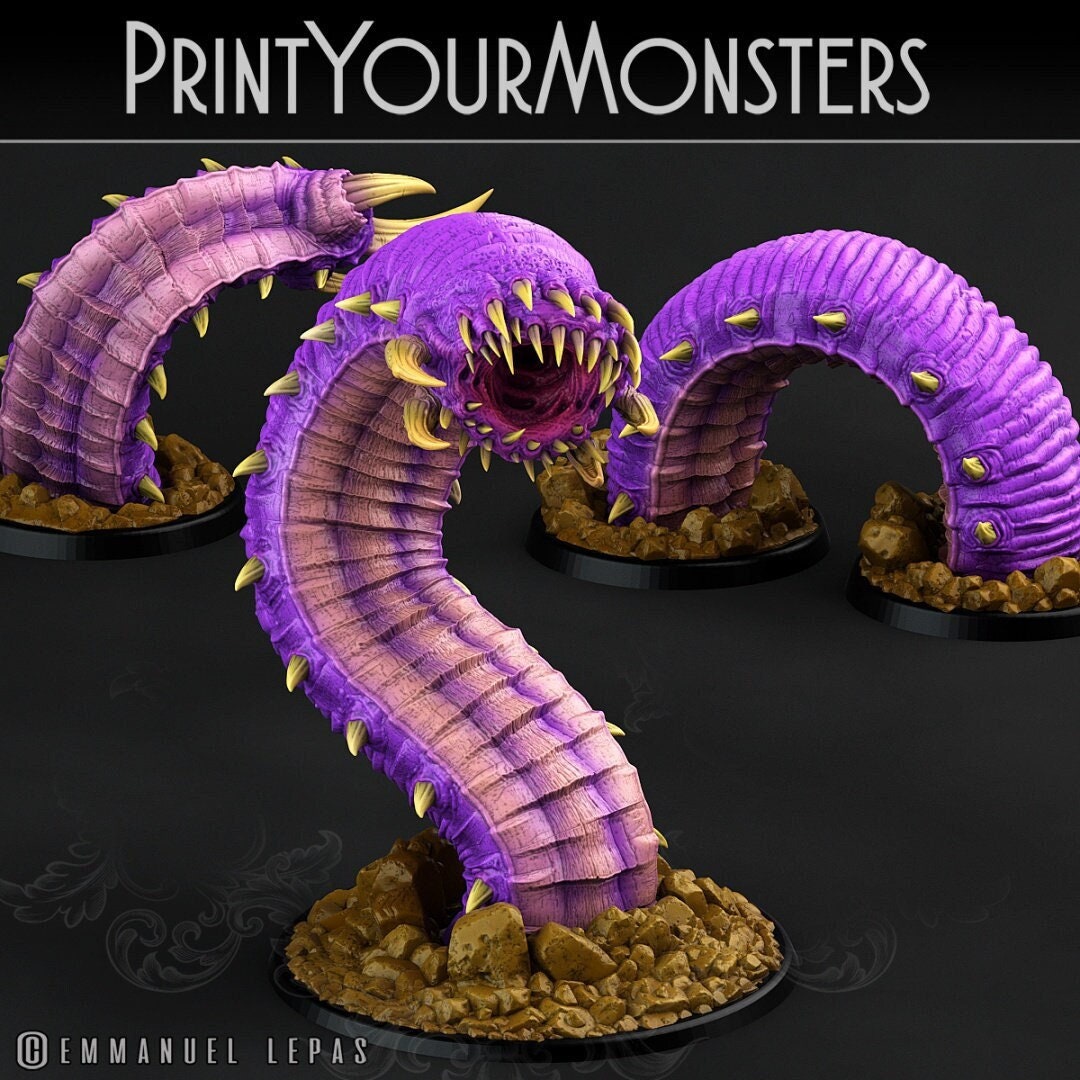 Giant Purple Worm | 3d Printed Miniature for Painting, Tabletop Game ...