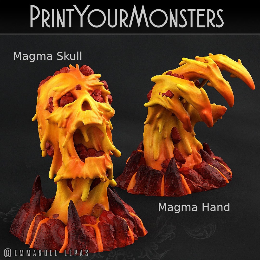 Infernal Magma Skull + Hand | 3d Printed Miniature for Painting ...