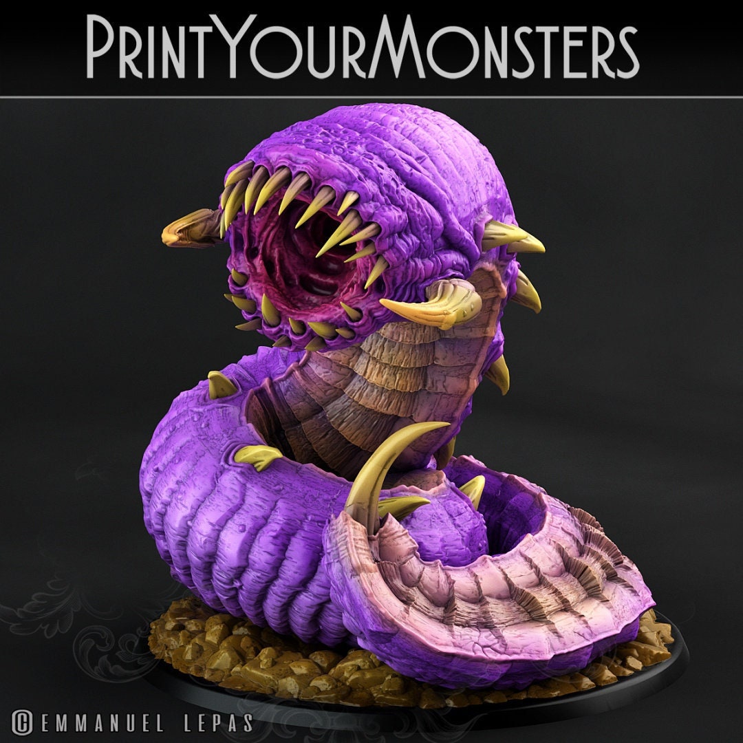 Young Purple Worm | 3d Printed Miniature for Painting, Tabletop Game ...