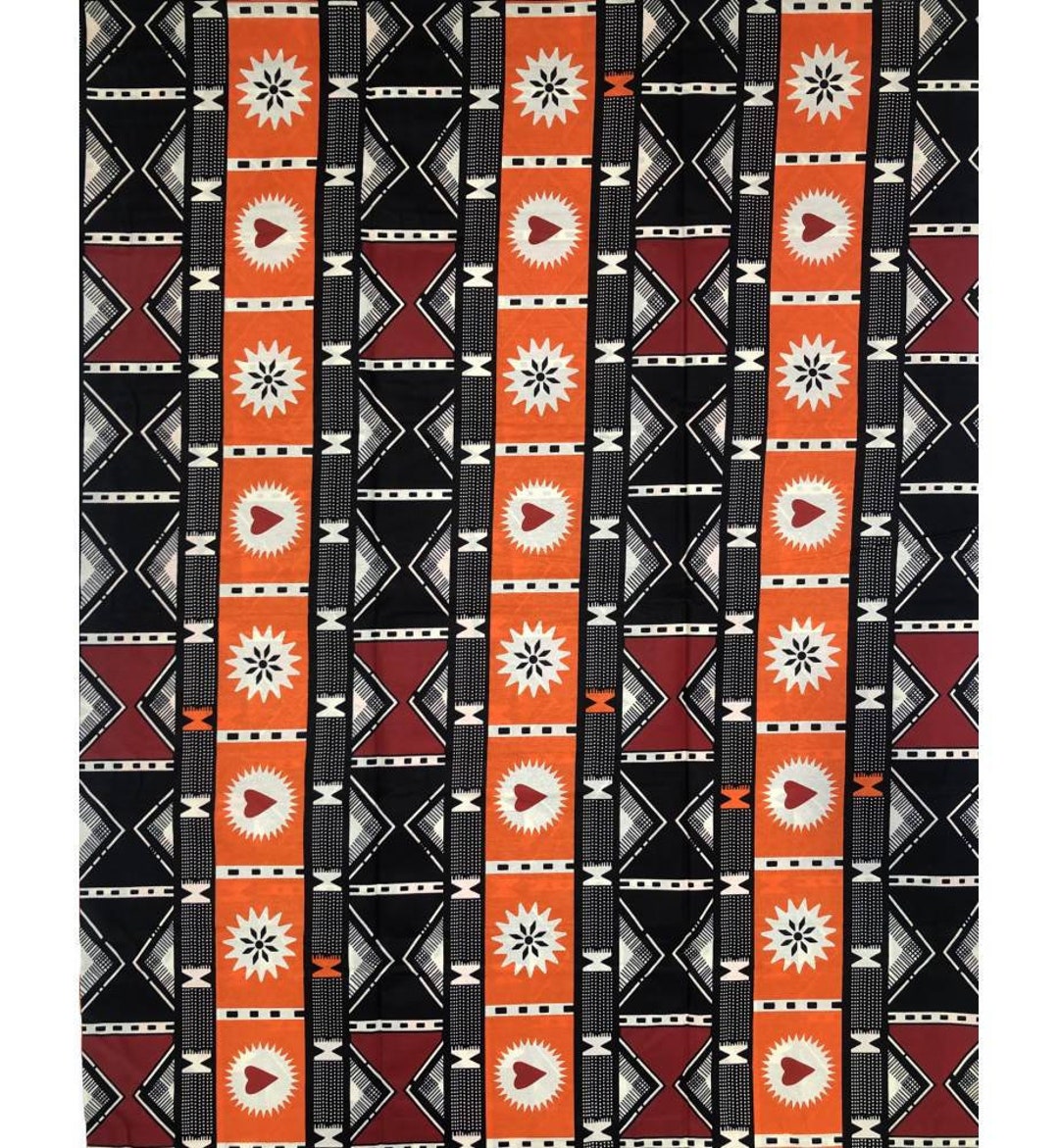 Bogolan Fabric Black Orange With Its Patterns Hearts and Stars / Coupon ...