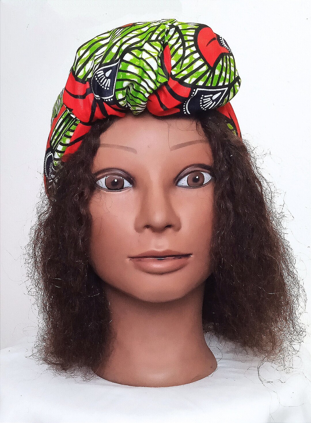 Bonnet Chimio Réglable en Pagne Africain Vert Rouge et Intérieur Satin ...