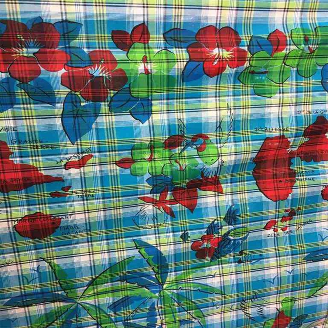 Floral Madras Cotton Fabric in Green Blue Red Colors 100 Cm X 160 Cm ...