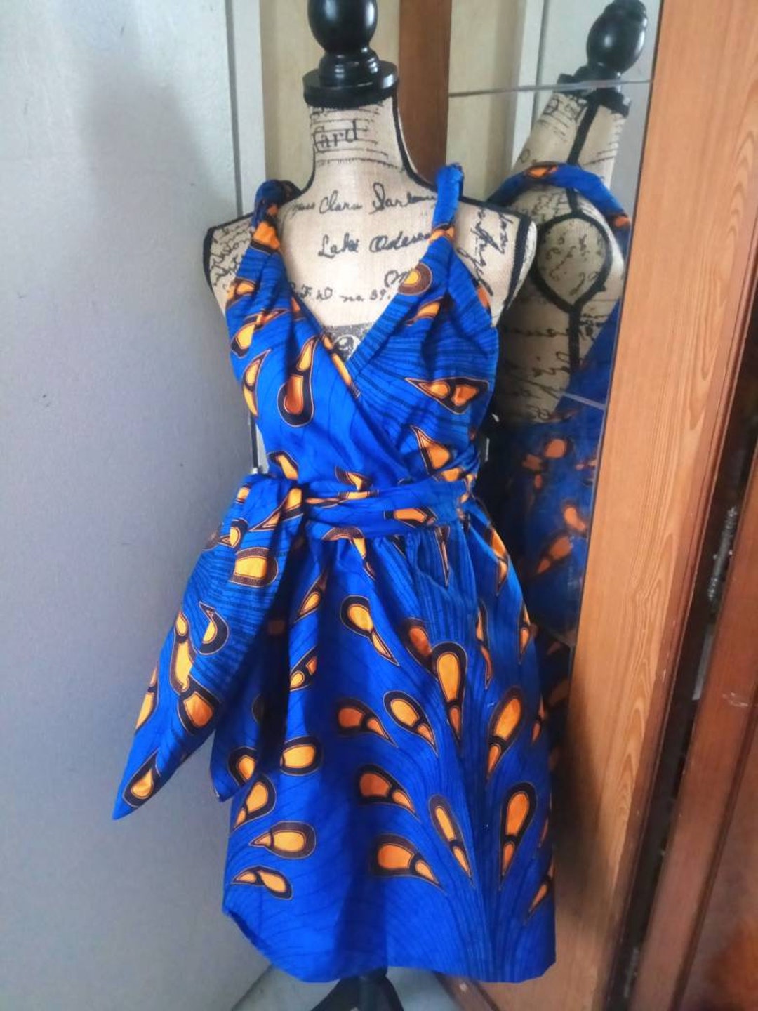 African Short Dress Blue and Orange Style Convertible Dress| Wax ...