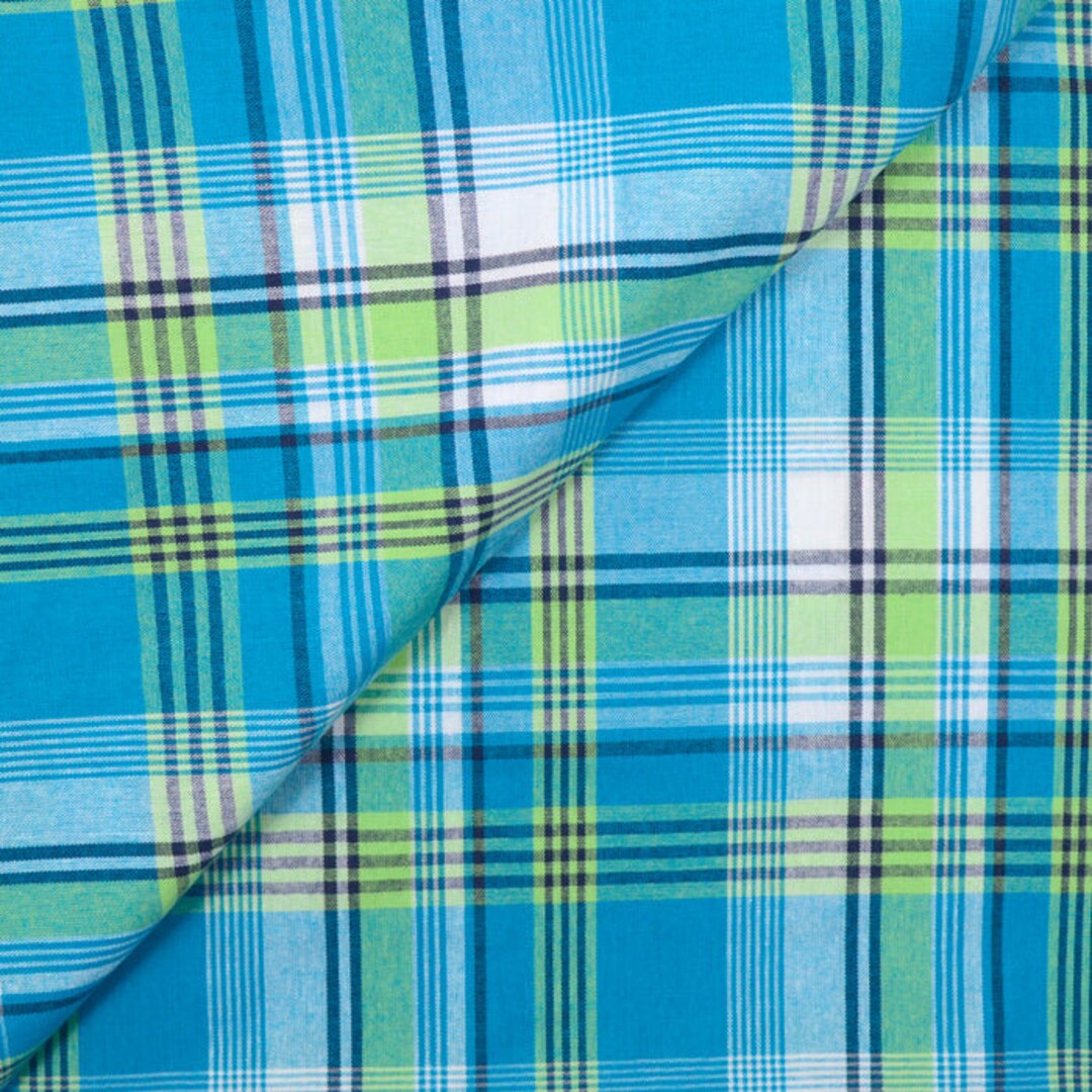 Blue White Green Madras Tiles 100 Cm X 140 Cm / Fabric Sold by 1 or 3 ...