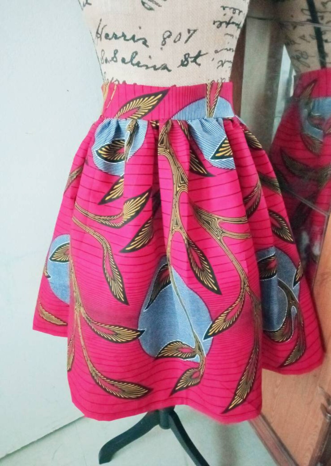 Short Red Pagne Skirt With Its Gray Black Brown Pattern in 100% Cotton ...