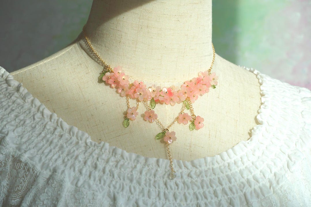 Sakura Necklace,pink Flower Necklace,floral Necklace,spring Necklace ...